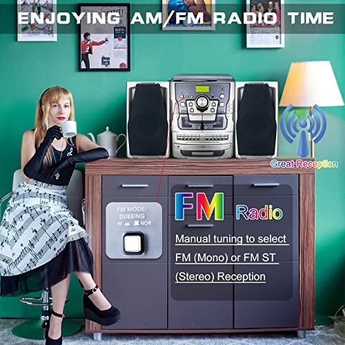 Shelf Stereo System with CD Player, 3 Speed Turntable & Dual Cassette Deck