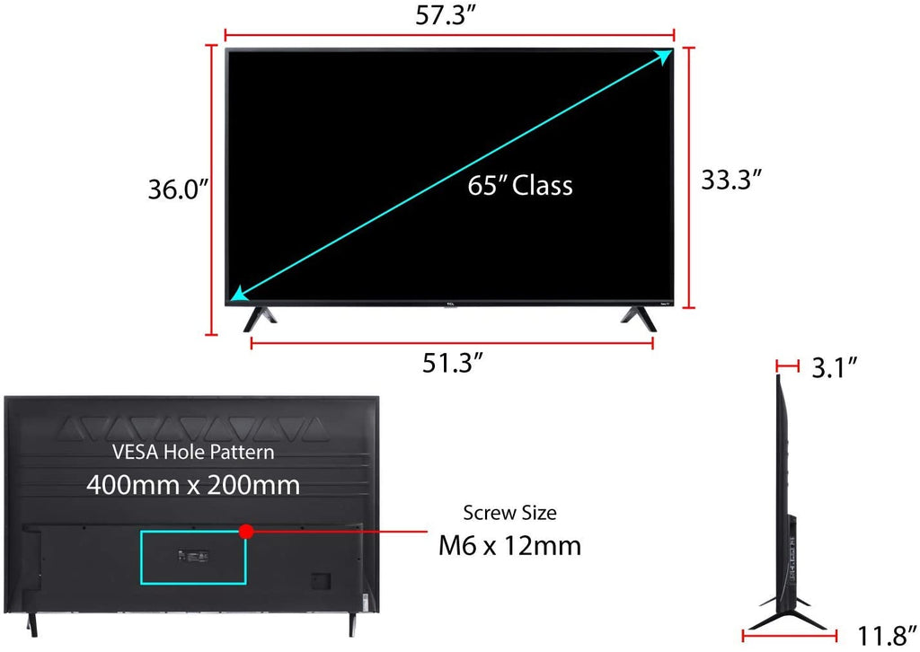 TCL 65S425 65 Inch 4K UHD HDR Smart Roku TV exact dimensions
